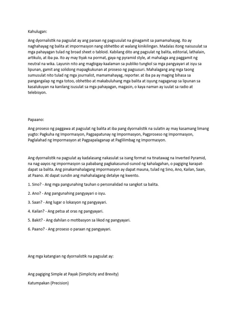 Dyornalistik Na Pagsulat g4 | PDF