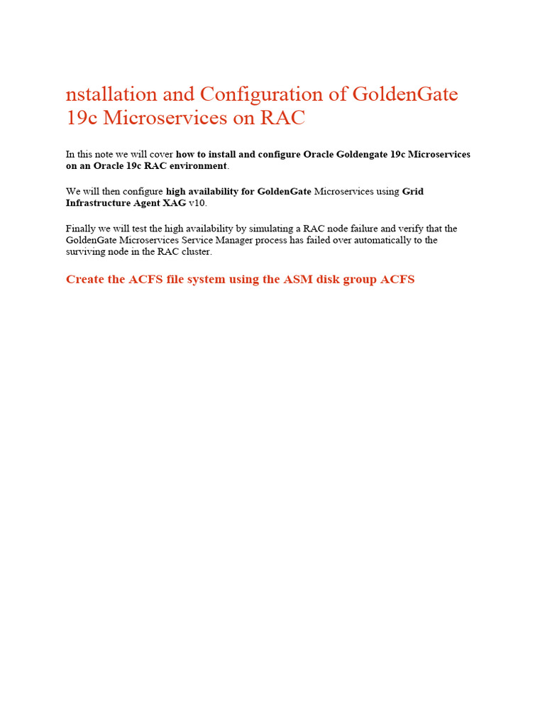 Installation and Configuration of GoldenGate 19c Microservices On RAC | PDF