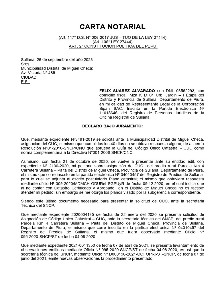 Carta Notaria | PDF | Petición | Ciencias Políticas