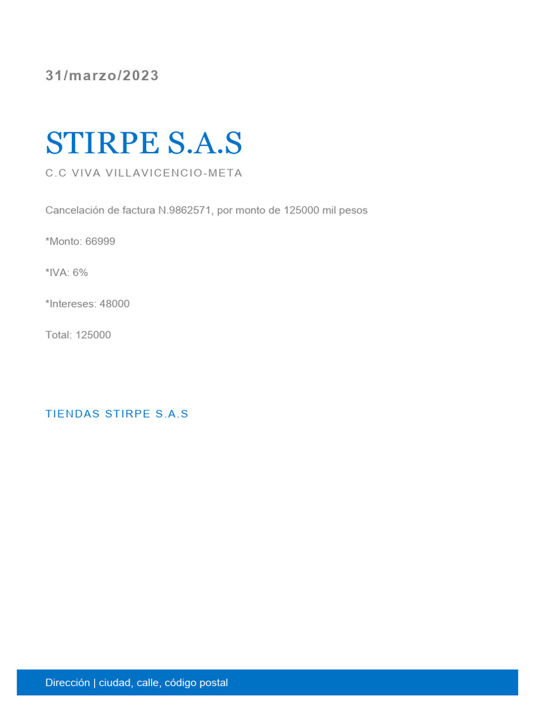 Stirpe S.a.S - Factura Numero 987356 | PDF