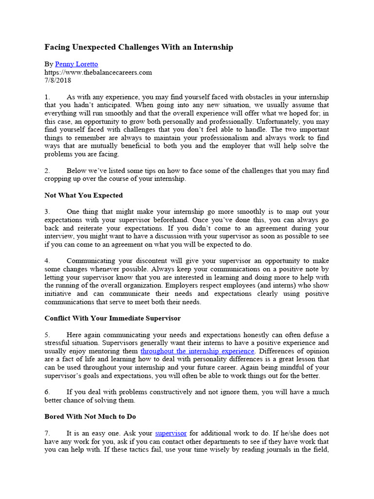 7c Facing Unexpected Challenges With An Internship | PDF | Internship ...