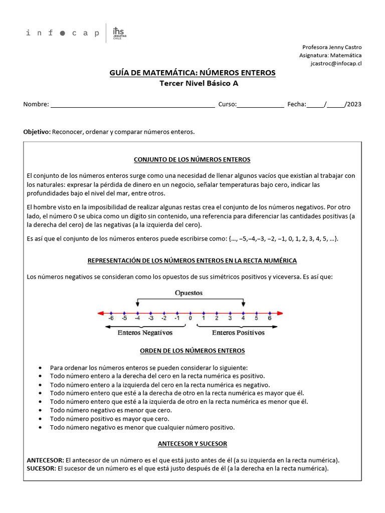 Guía de Matemática - NÚMEROS ENTEROS | PDF | Entero | Notación Matemática
