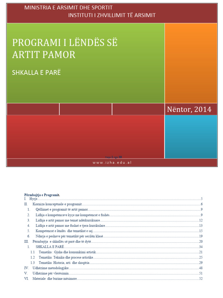 Art Pamor Shkalla 1 Kurrikula e Re | PDF