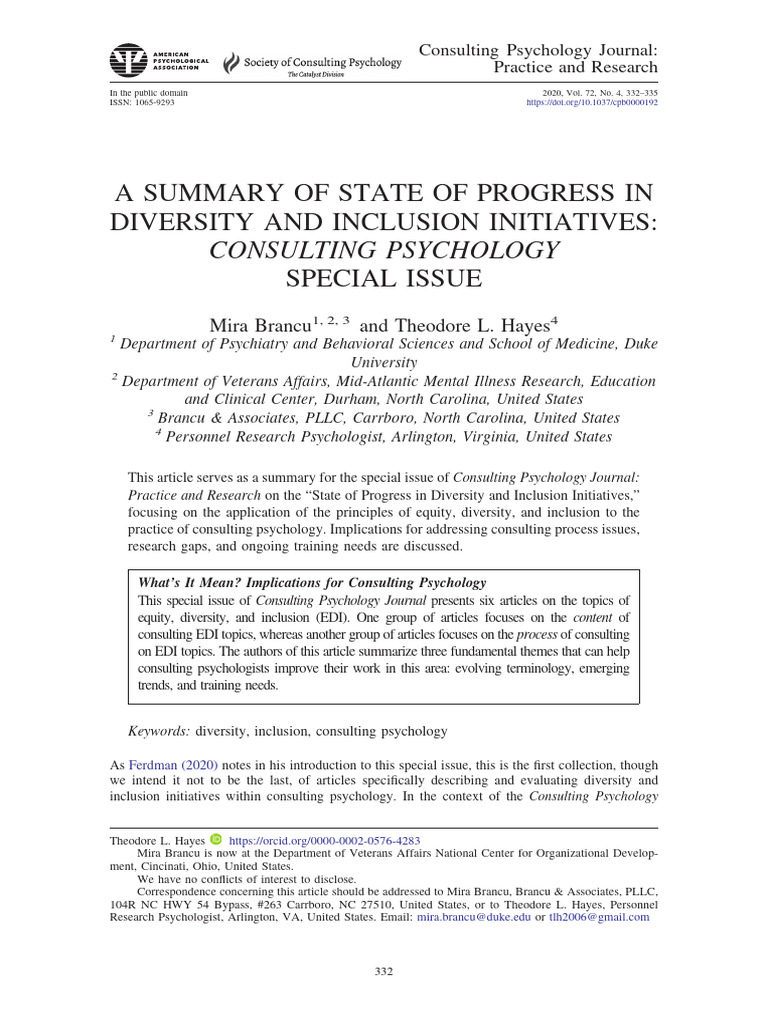 A Summary of State of Progress in Diversity and Inclusion Initiatives ...