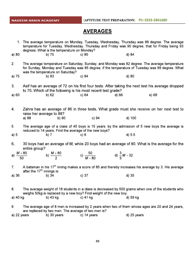 Averages 2 Pages | PDF