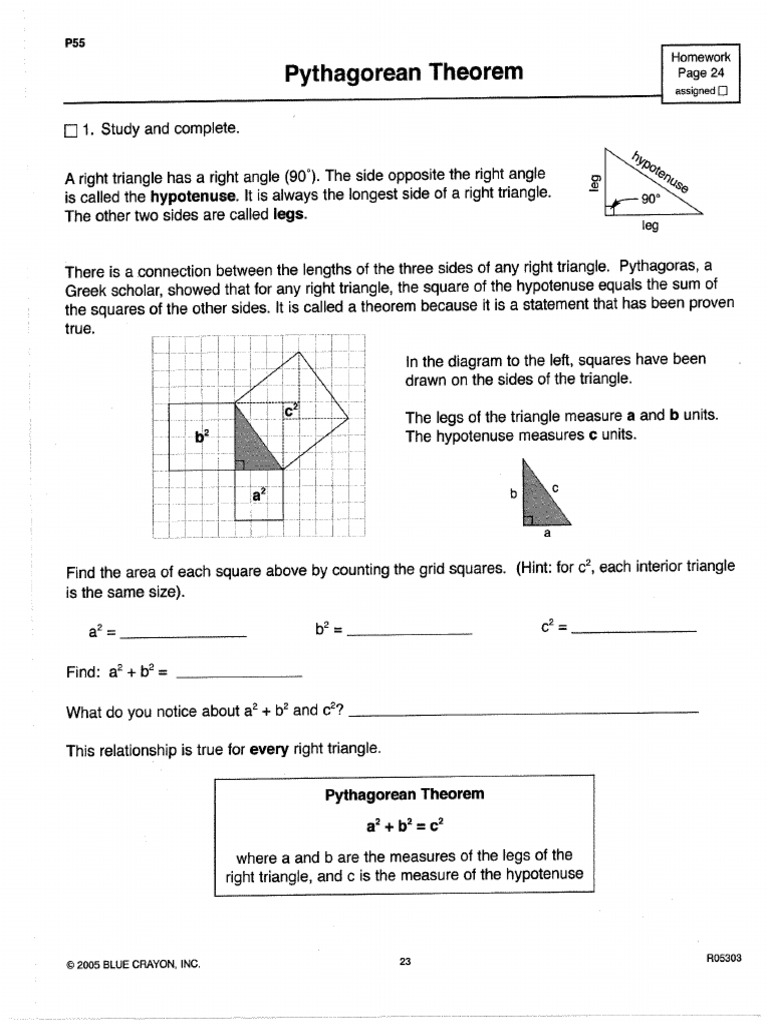 Pythagorean Theorem Worksheets - P55 | PDF