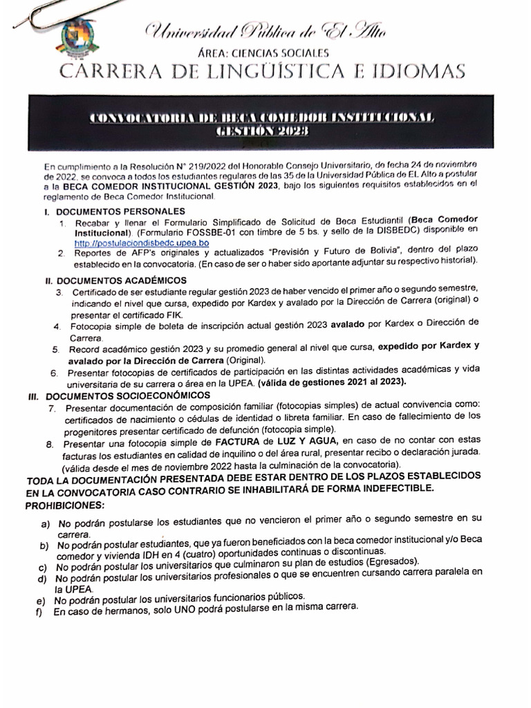 Beca Comedor Institucional | PDF