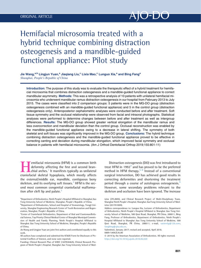 Hemifacial Microsomia Treated With A Hybrid Technique Combining Distraction Osteogenesis and A ...