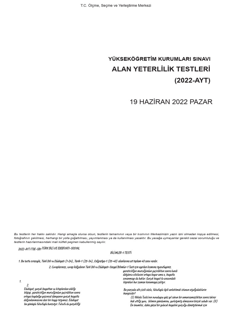Yks 2022 Ayt | PDF