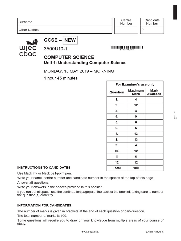 WJEC GCSE Computer Science Paper 1 QP | PDF WJEC GCSE Computer Science Paper 1 QP | PDF