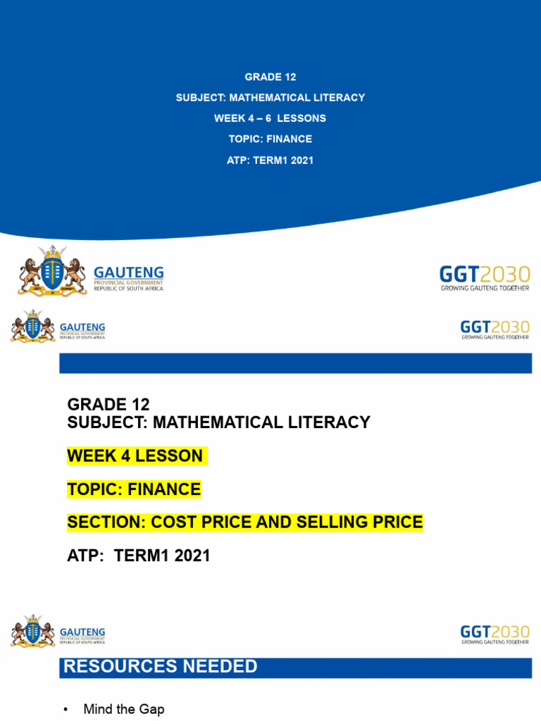 Math Lit Grade 12 Term1 Week 4 To 6 2021 | PDF
