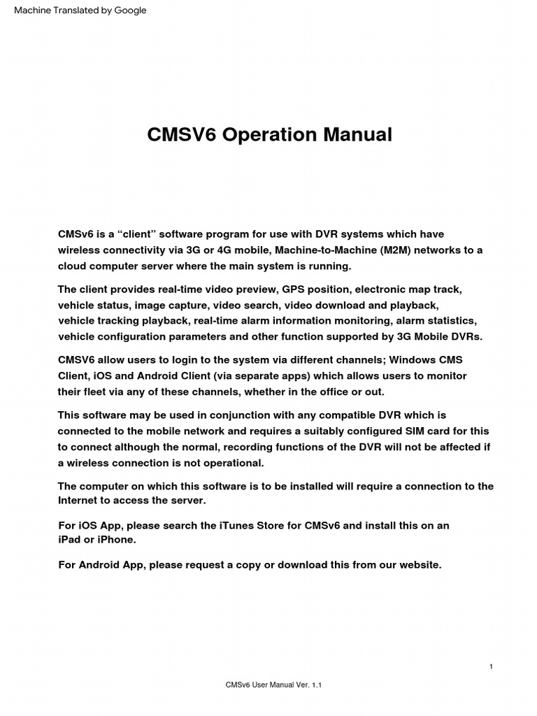 CMSV6 Operation Manual V1-1 | PDF | Ios | Digital Video Recorder