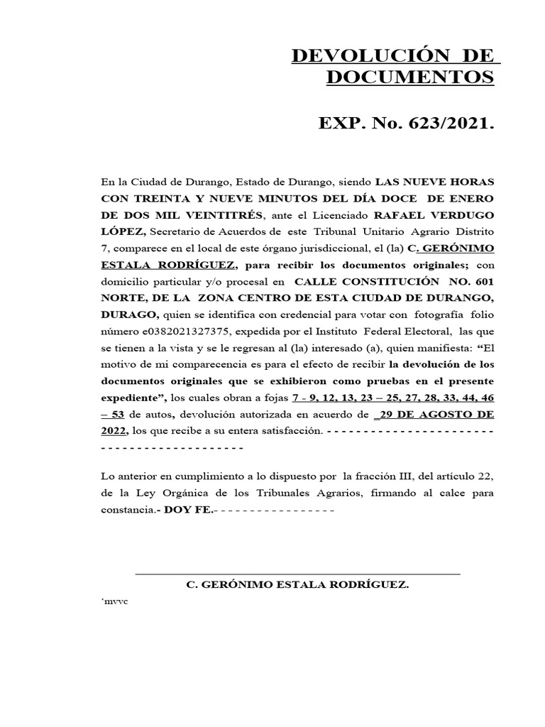 Formato de Devolución de Documentos | PDF