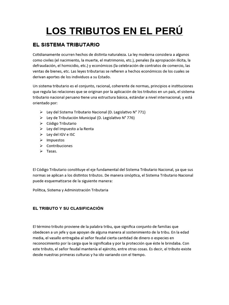 Los Tributos en El Perú | PDF | Impuestos | Presupuesto