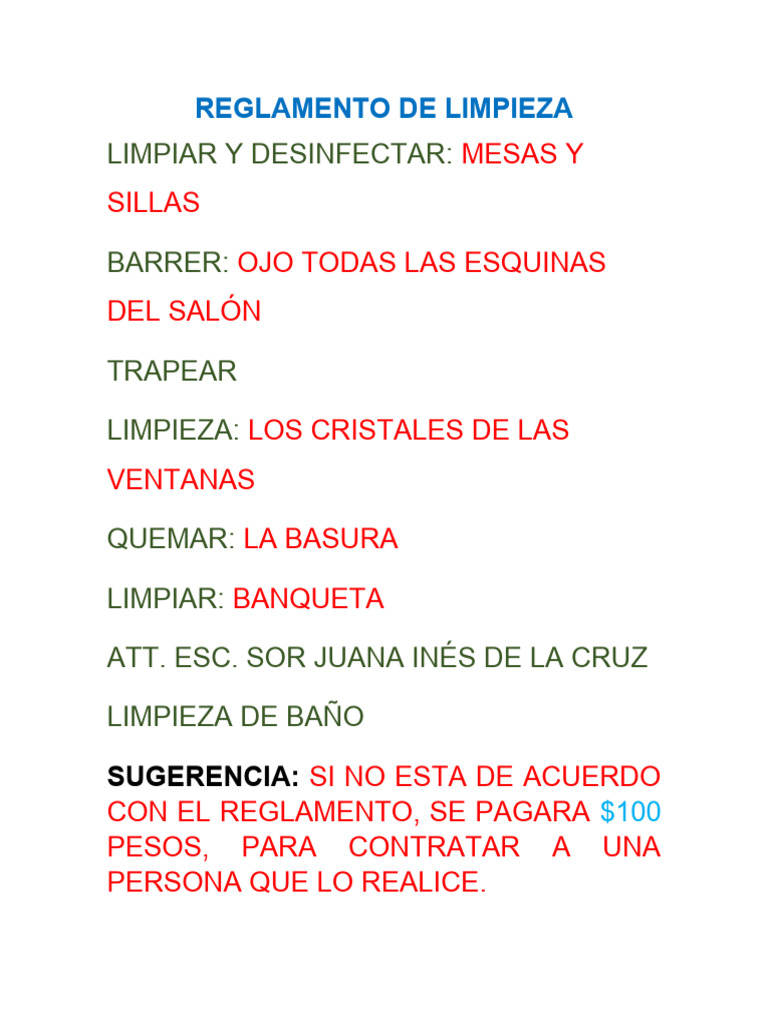 Reglamento de Limpieza | PDF