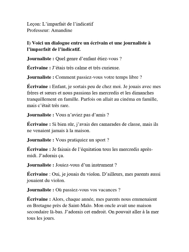 Dialogue À L'imparfait | PDF | Art