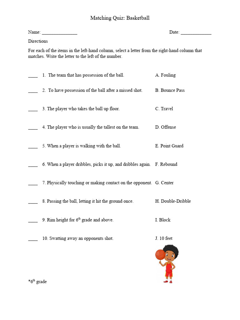 Basketball Matching Quiz | PDF