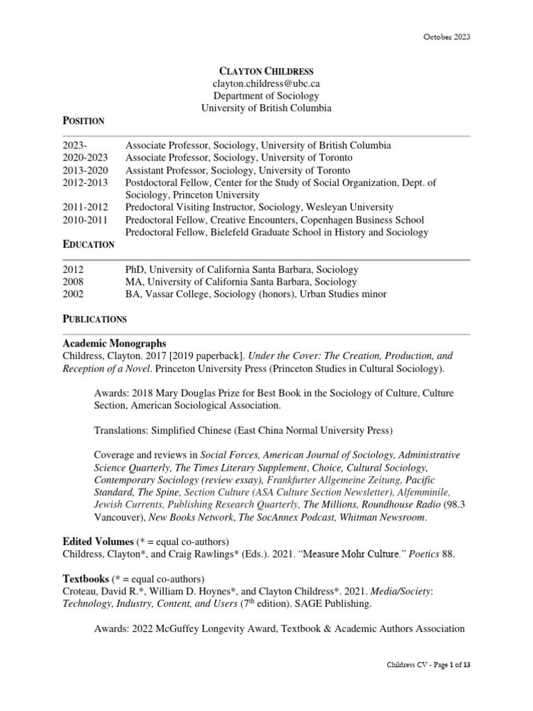 Childress CV 10 | PDF | Sociology | Social Sciences