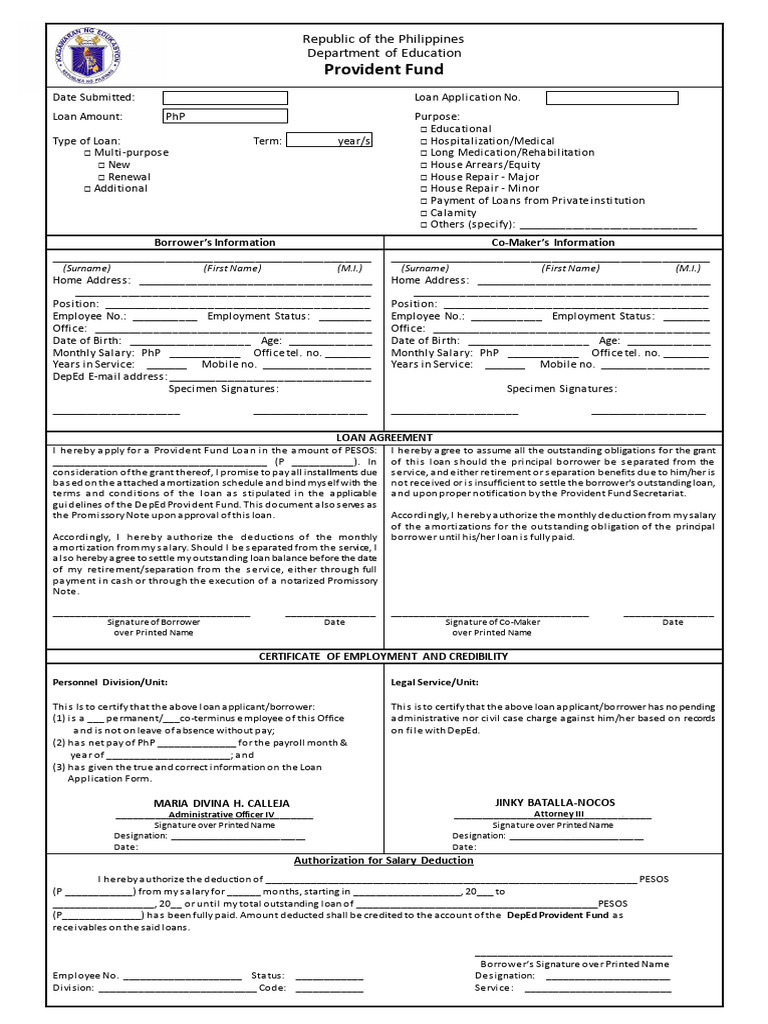 PNP Provident Fund Loan Application Form | PDF | Loans | Liability ...