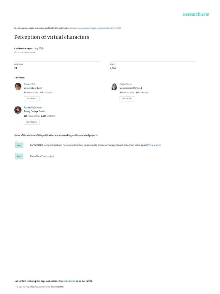 Perception of Virtual Characters | PDF