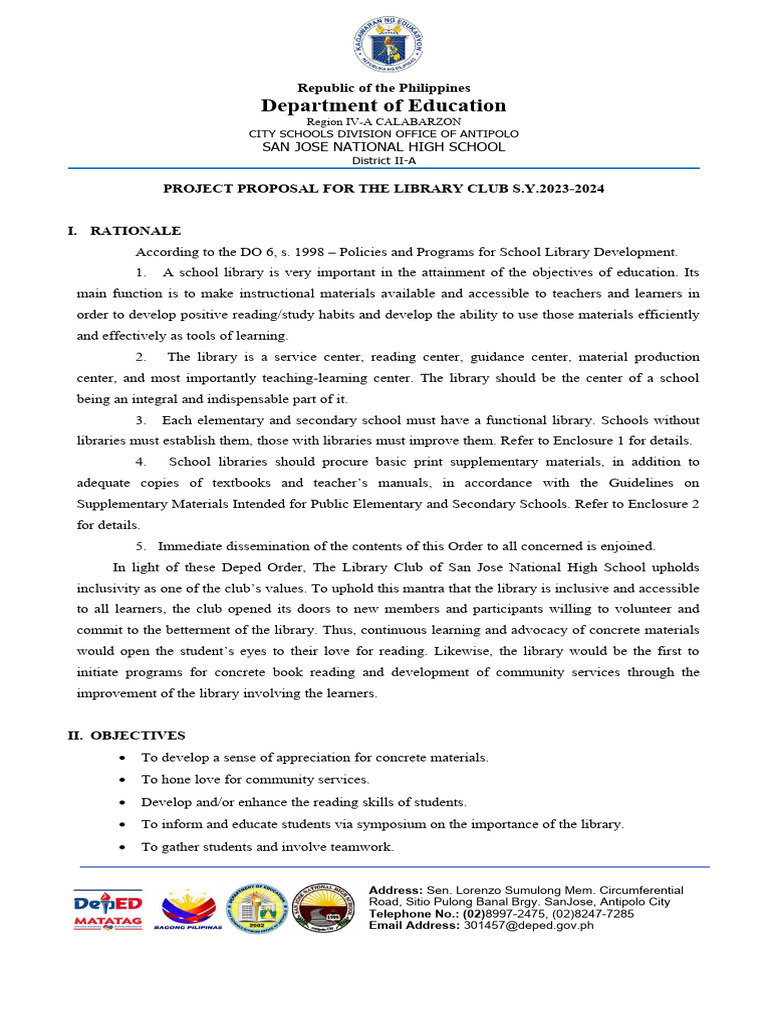 Project Proposal For The Library Club S.y.2023-2024 | PDF