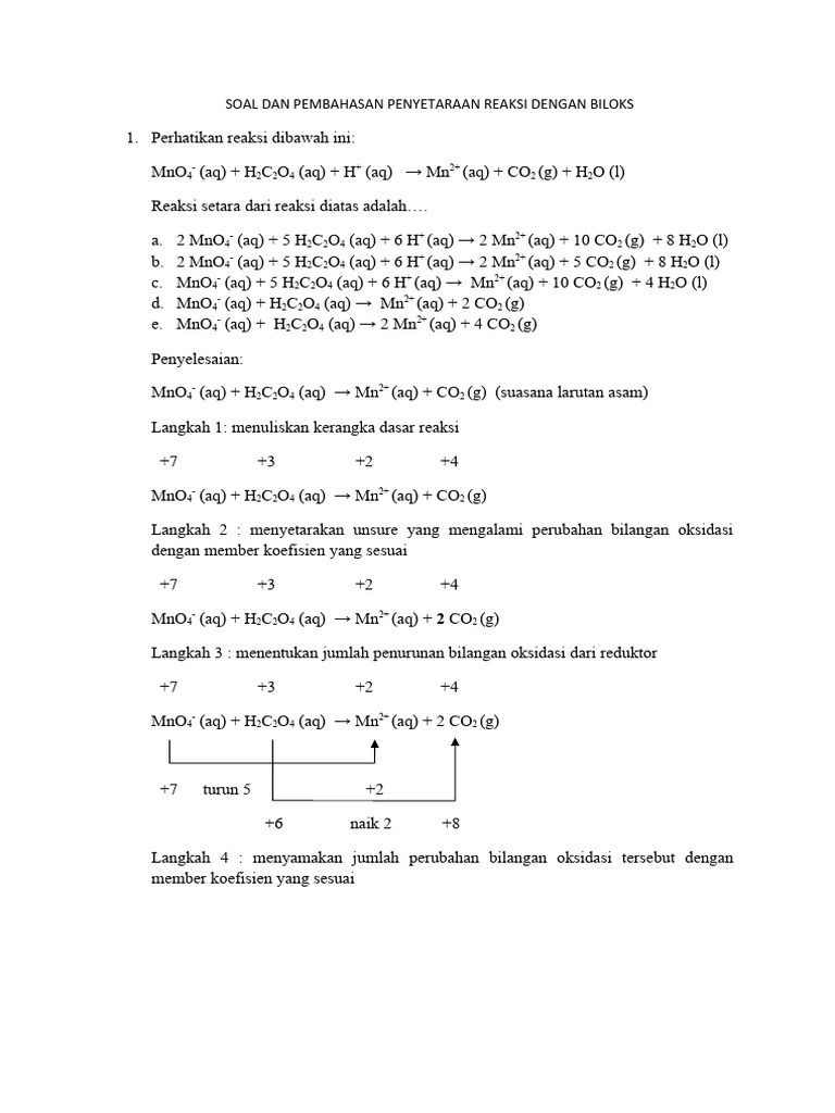 Soal Dan Pembahasan Penyetaraan Reaksi Dengan Biloks | PDF
