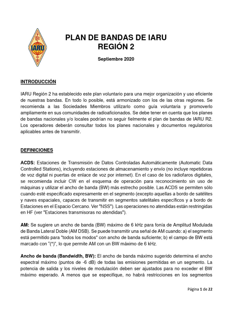 IARU R2 Plan de Bandas | PDF