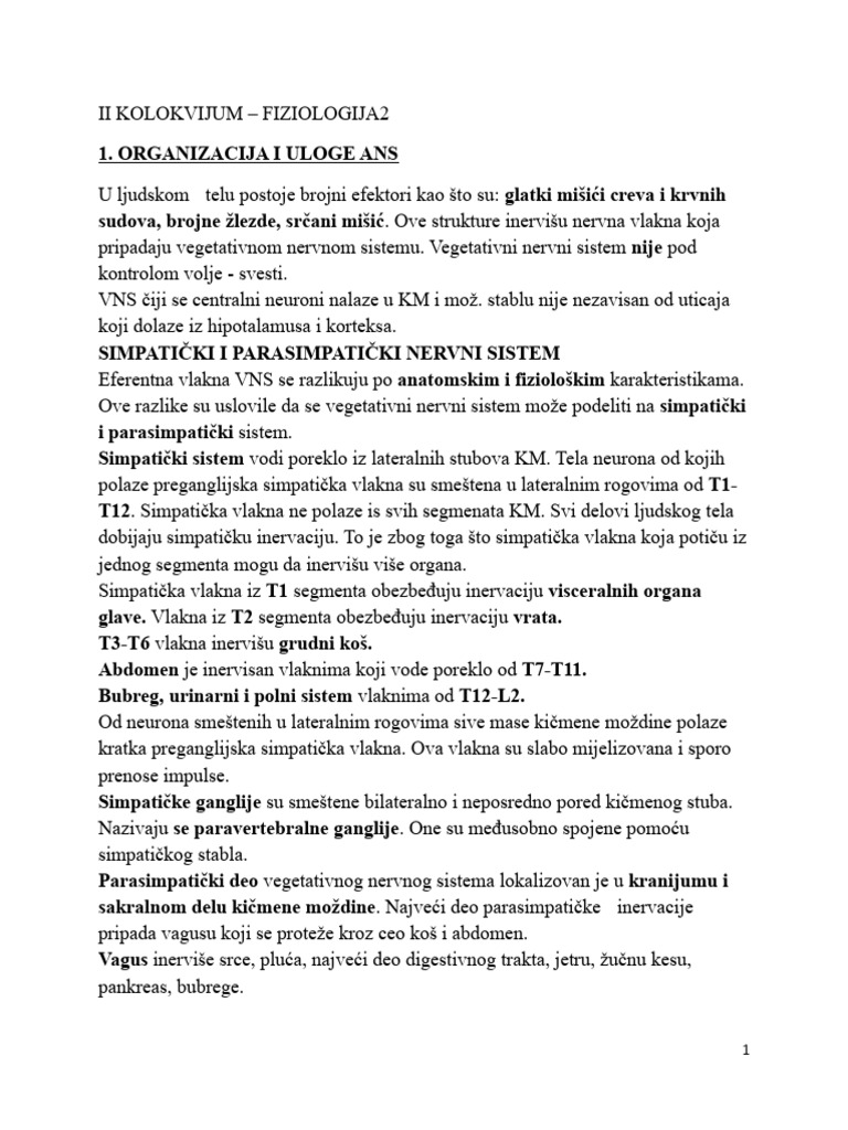 Fiziologija2 - II Kolokvijum | PDF