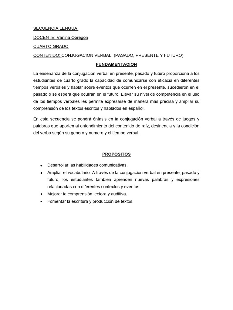 SECUENCIA LENGUA Verbos | PDF | Verbo | Conjugación gramatical