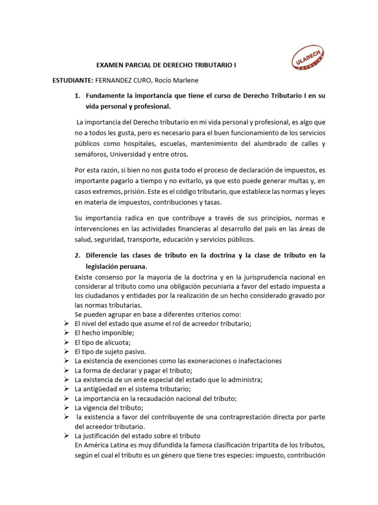 2022- II Examen Parcial de Derecho Tributario i (1) | PDF