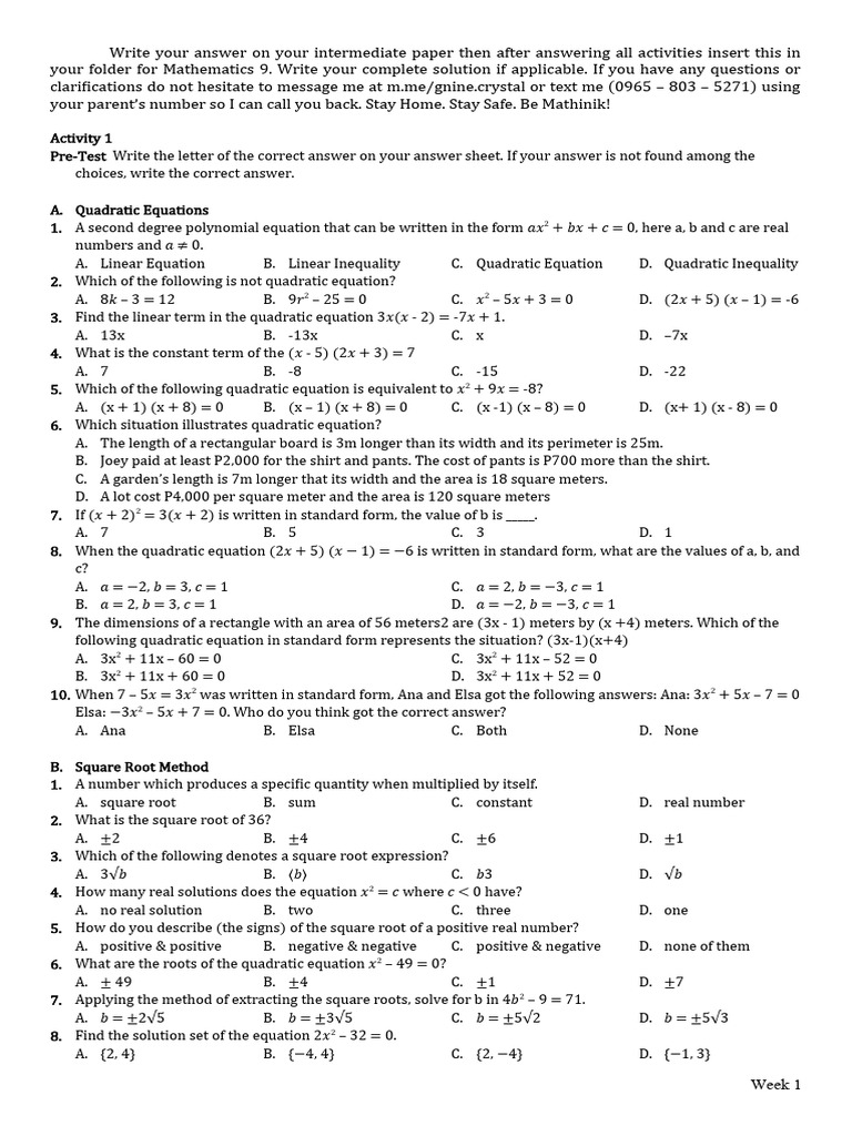 Week 1 Activity Sheets | PDF