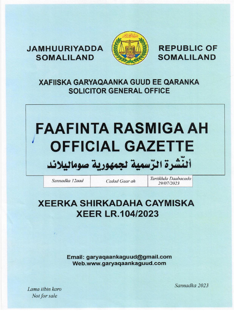 Xeerka Hayada Caymiska - Xeer lr.92/2021. Somaliland | PDF