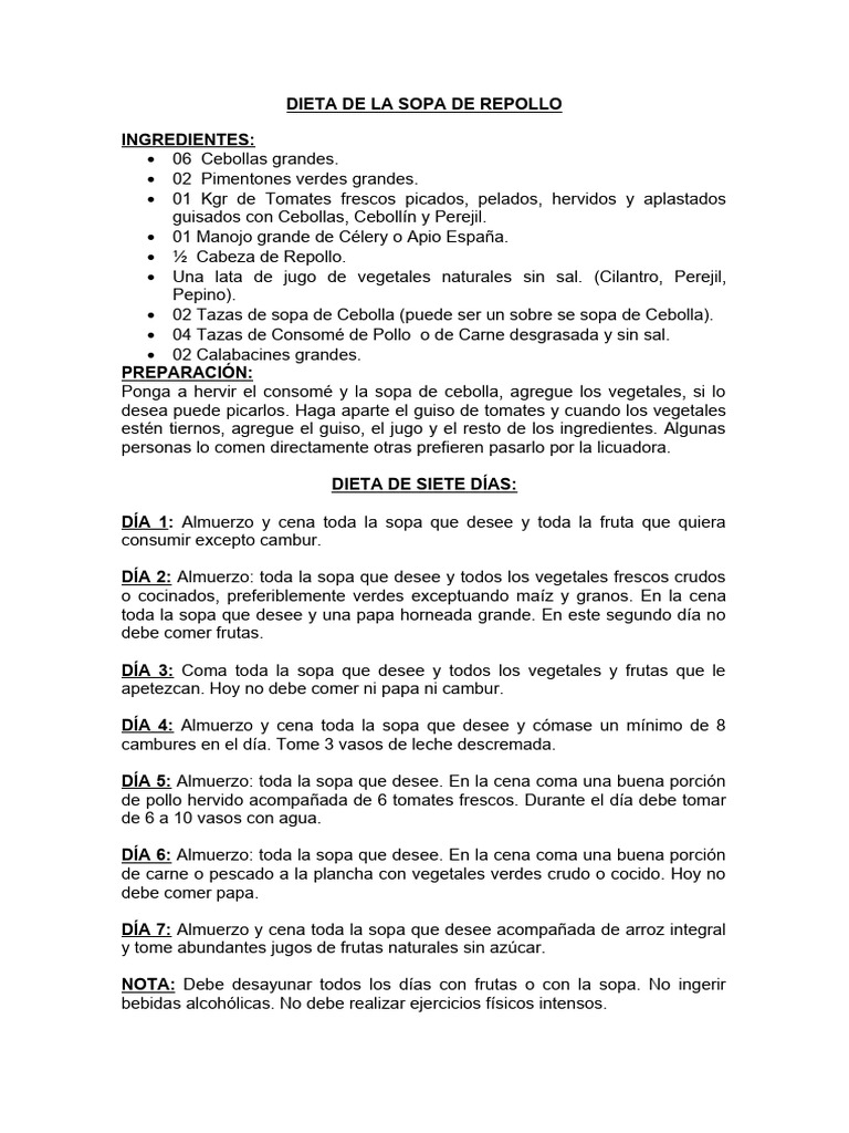 Dieta De La Sopa De Repollo Pdf