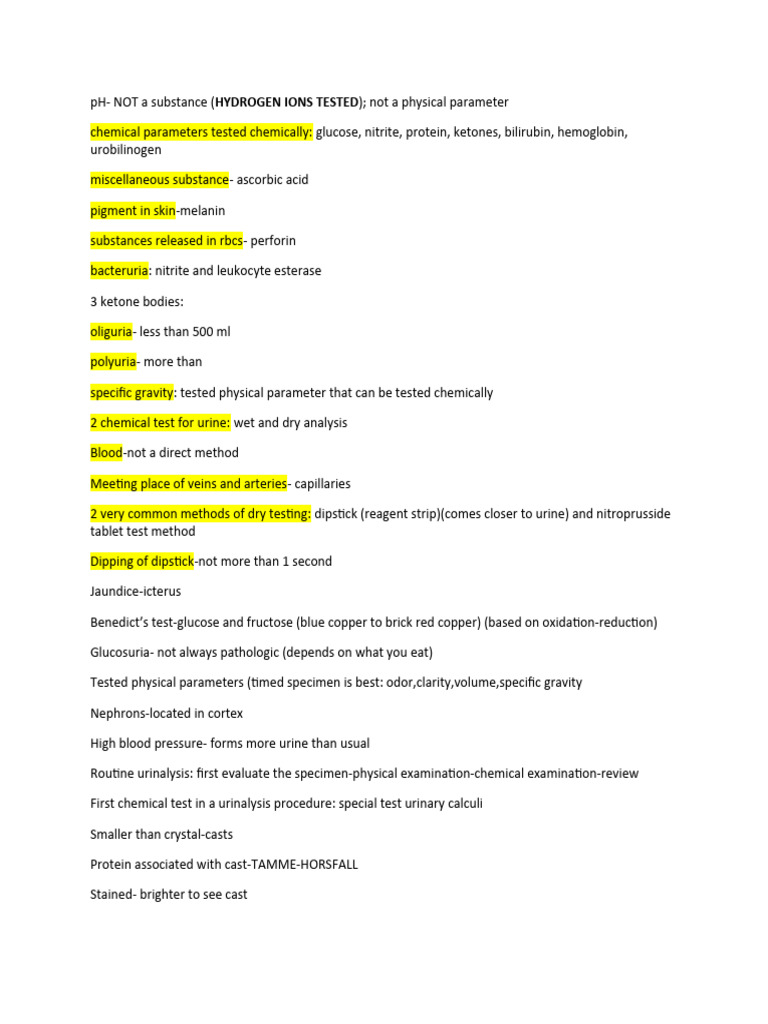 Urine Analysis: Chemical and Physical Tests | PDF