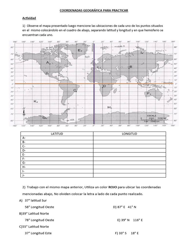 1° Coordenadas Geográfica para Practicar | PDF