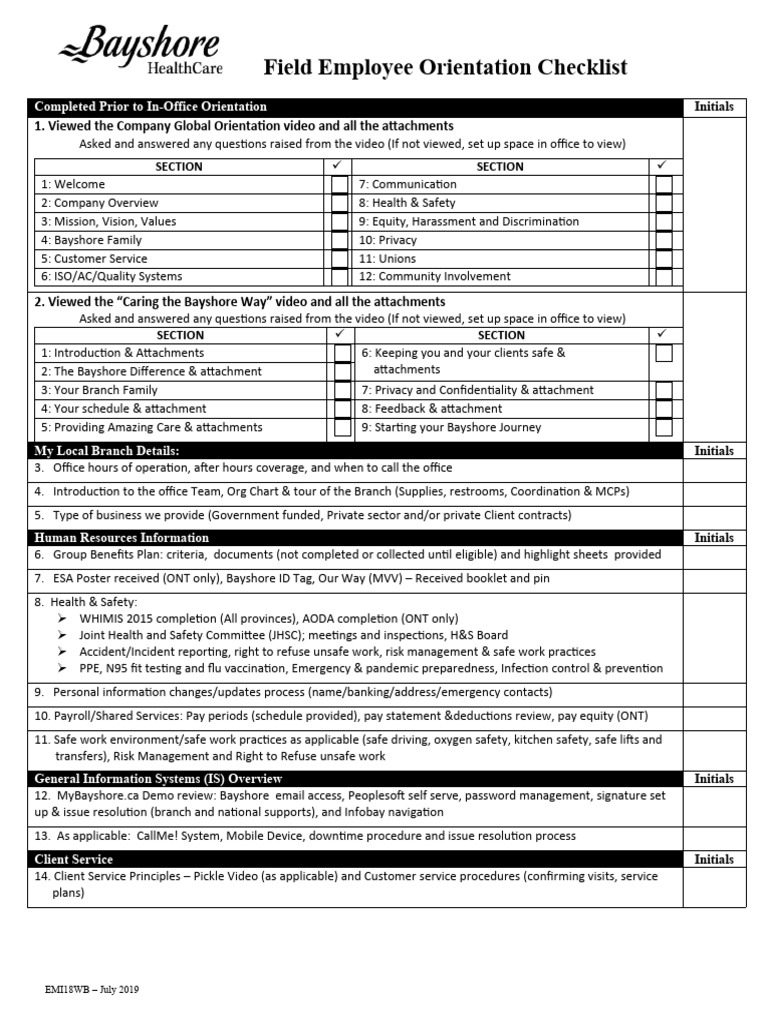 Field Orientation Checklist | PDF