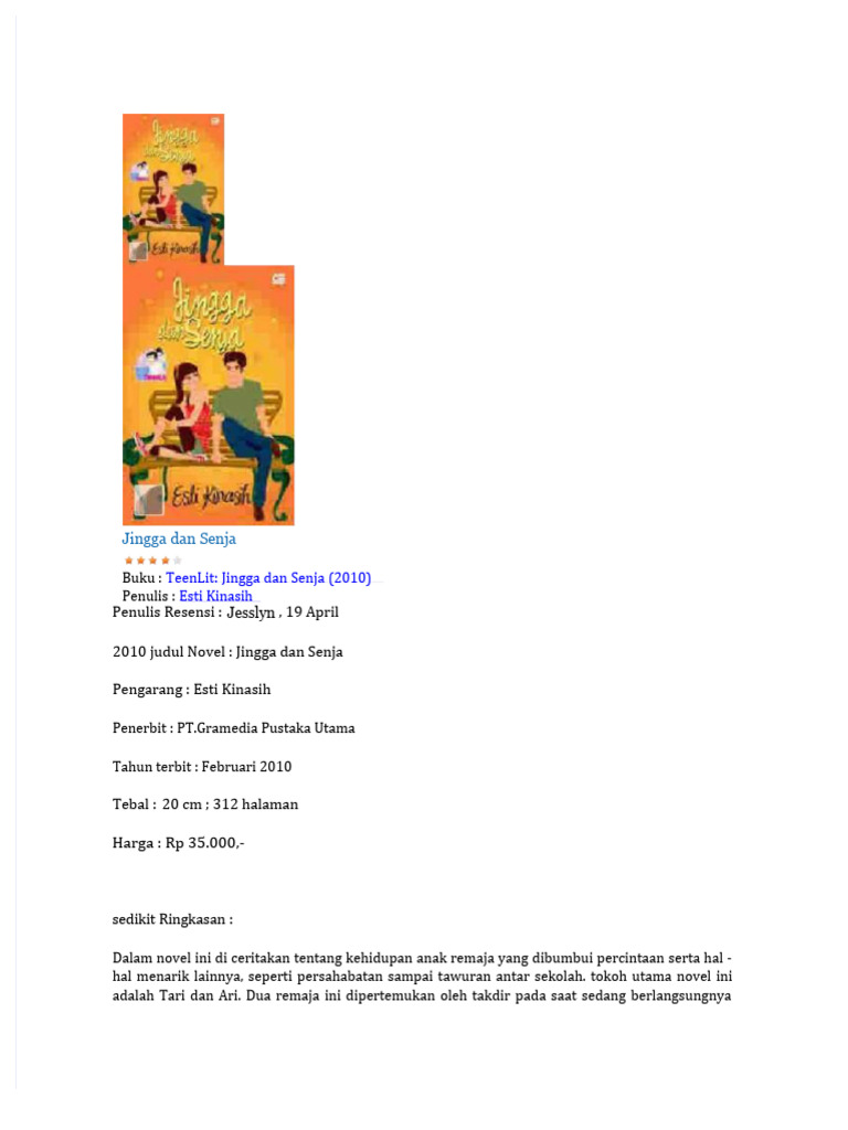 Teenlit Jingga Dan Senja 2010 Esti Kinasih | PDF