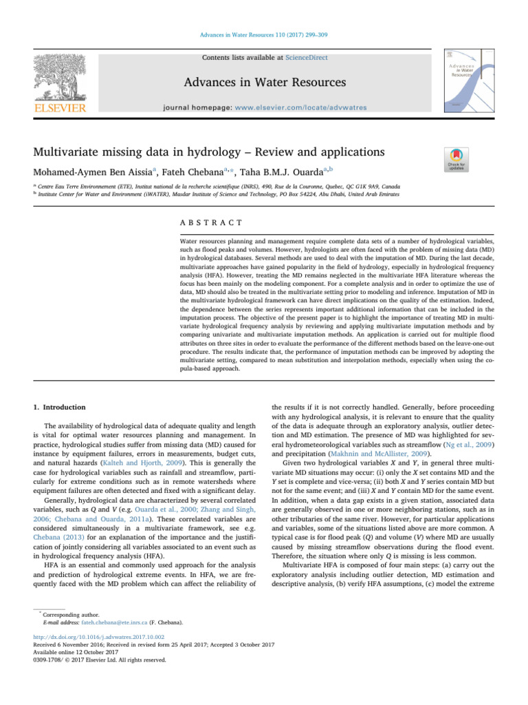 Multivariate Missing Data In Hydrology Review And Applications Pdf Resampling Statistics 1424