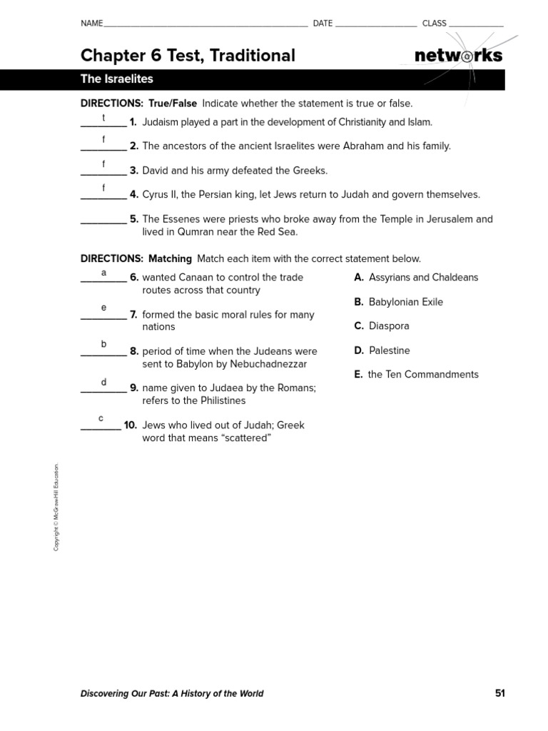 Chapter 6 Test, Traditional: The Israelites | Download Free PDF | Book ...