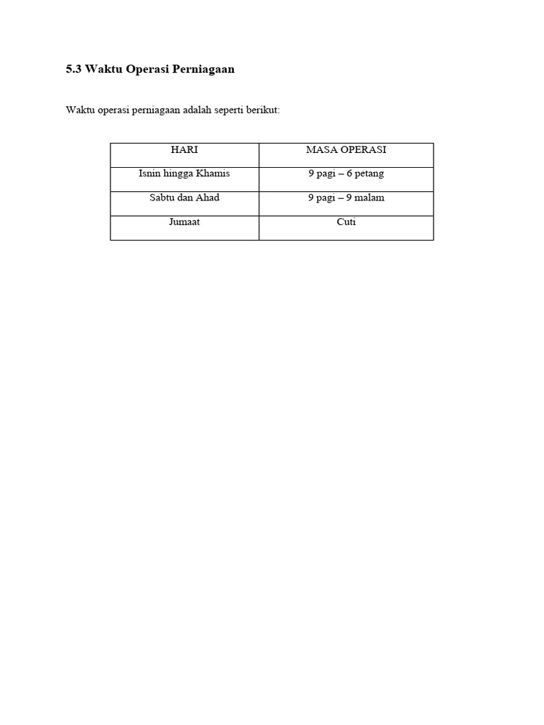 5.3 Waktu Operasi Perniagaan | PDF
