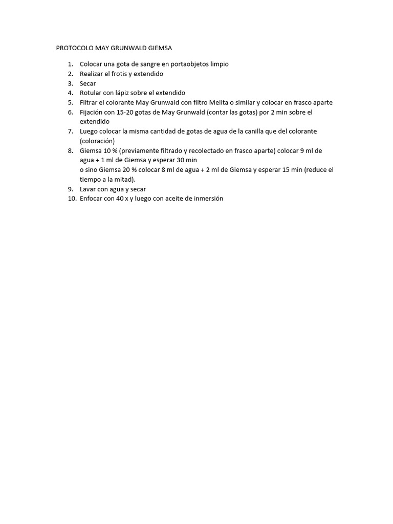 Protocolo May Grunwald Giemsa | PDF