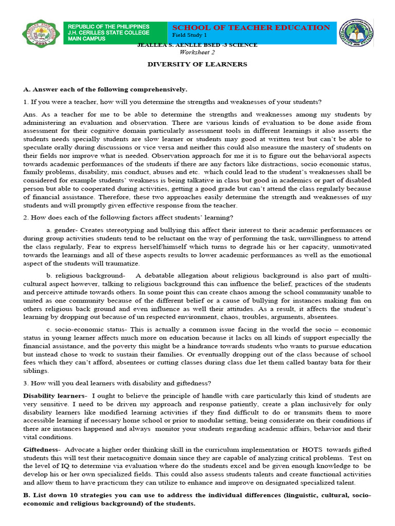 FS-1 - W2-Assignment Final | PDF | Learning | Teachers