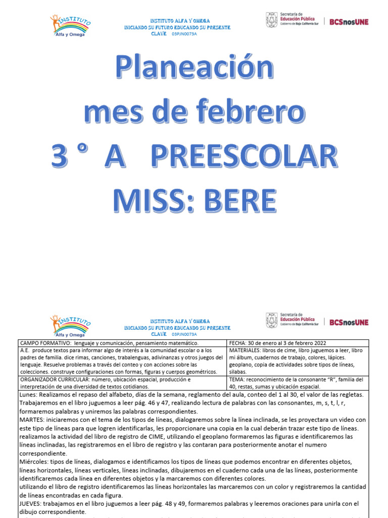 Planeacion Preescolar Febrero | PDF