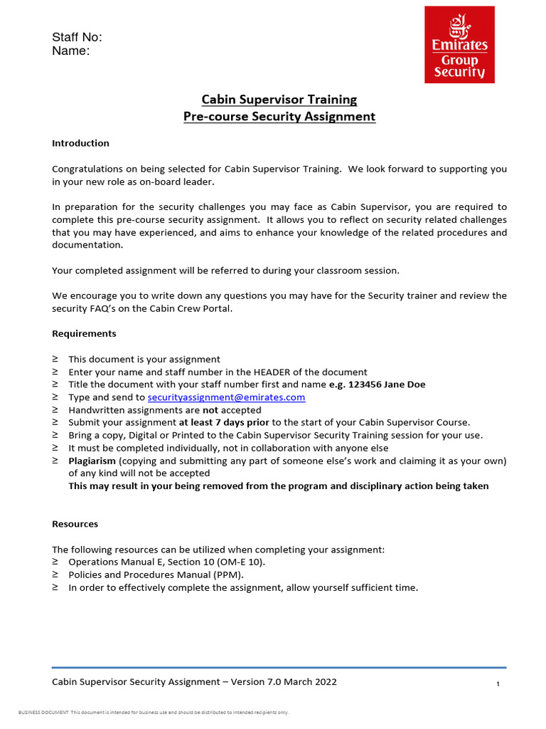 Cabin Supervisor Security Assignment | PDF