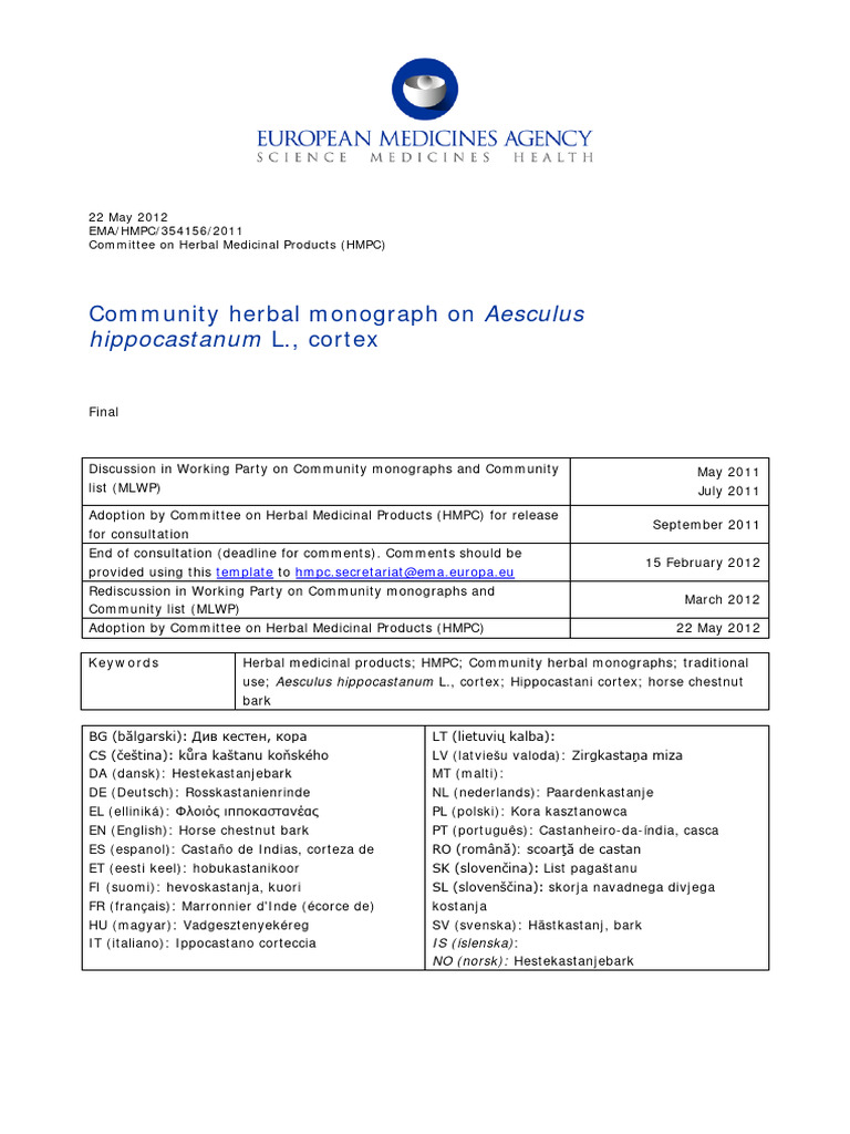 Final Community Herbal Monograph Aesculus Hippocastanum L Cortex - en | PDF