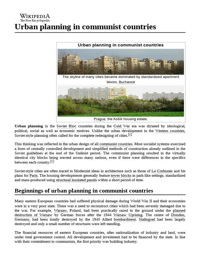 Urban Planning in Communist Countries | PDF