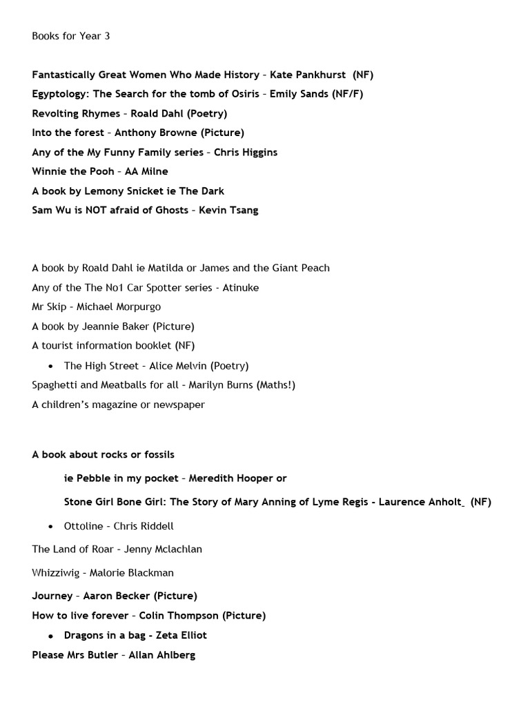 Year 3 Reading List for Kids | PDF