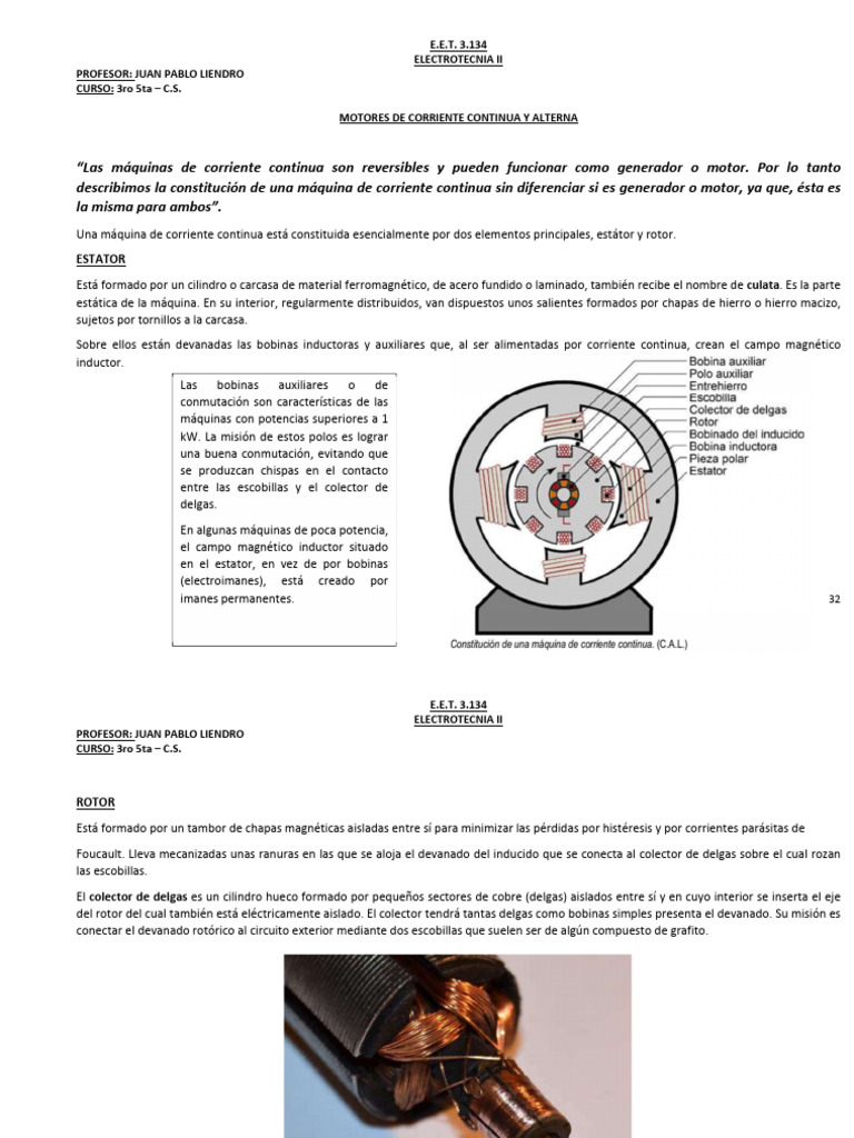 Electrotecnia II - MOTORES DE CORRIENTE CONTINUA | PDF | Inductor | Generador eléctrico
