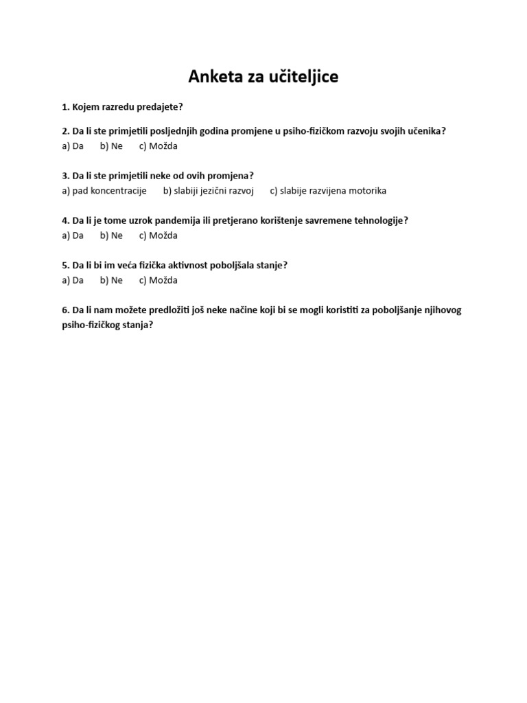 Anketa Za Uciteljice | PDF