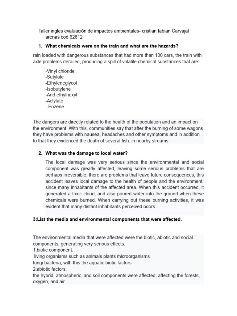 Taller Ingles Evaluación de Impactos Ambientales | PDF | Pollution | Natural Environment